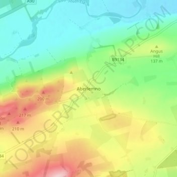Mapa topográfico Aberlemno, altitud, relieve