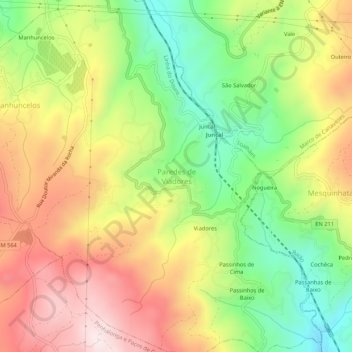 Mapa topográfico Paredes de Viadores, altitud, relieve