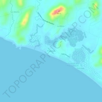 Mapa topográfico Popoyo, altitud, relieve