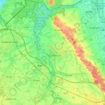 Mapa topográfico Nettetal, altitud, relieve