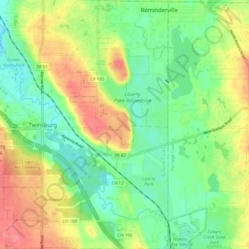 Mapa topográfico Twinsburg Township, altitud, relieve