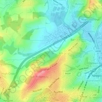 Mapa topográfico Monmouthshire Canal Crumlin Branch, altitud, relieve